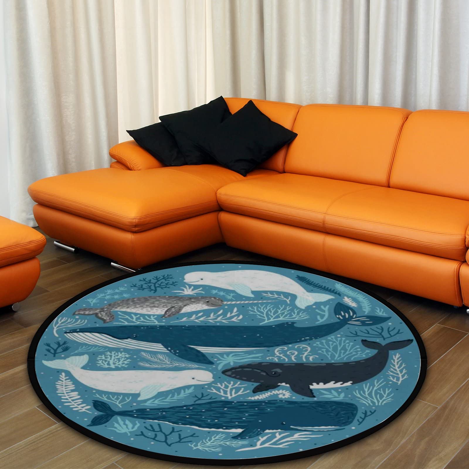 BVOGOS 3 Feet Blue Sea Whales Large Round Area Rug Ultra Soft Kids ...