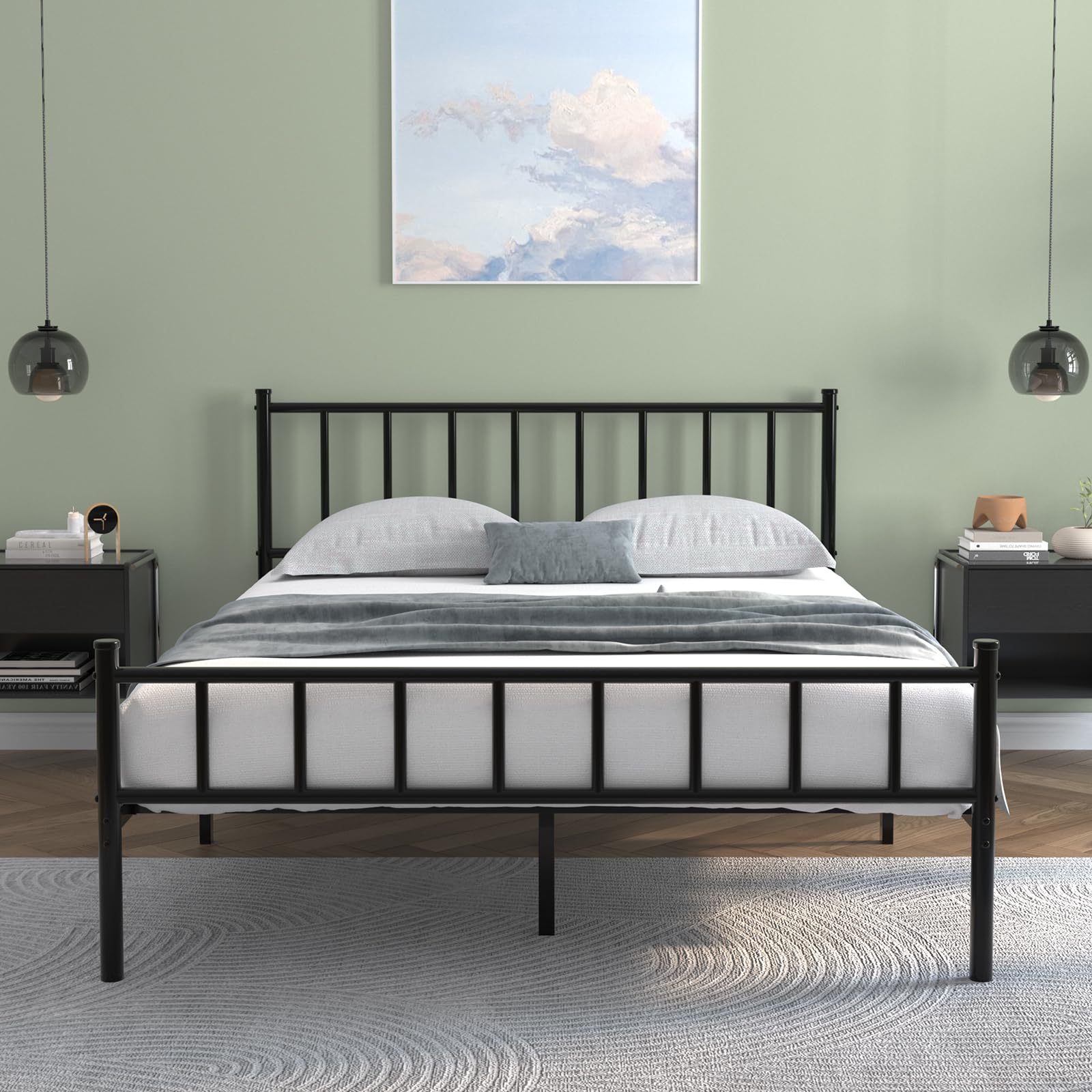 Rilelola Metals Full Bed Frames with Iron Art Headboard，Under Bed ...