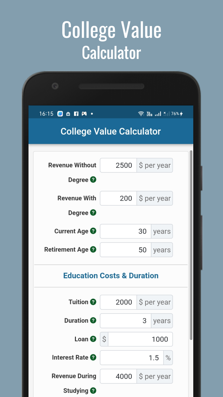 College Value Calculator - App on Amazon Appstore