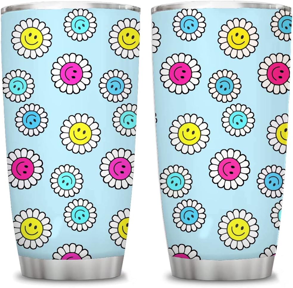 Amazon.com | ATHAND Daisies Floral Tumblers with Lid 20 oz - Stainless ...
