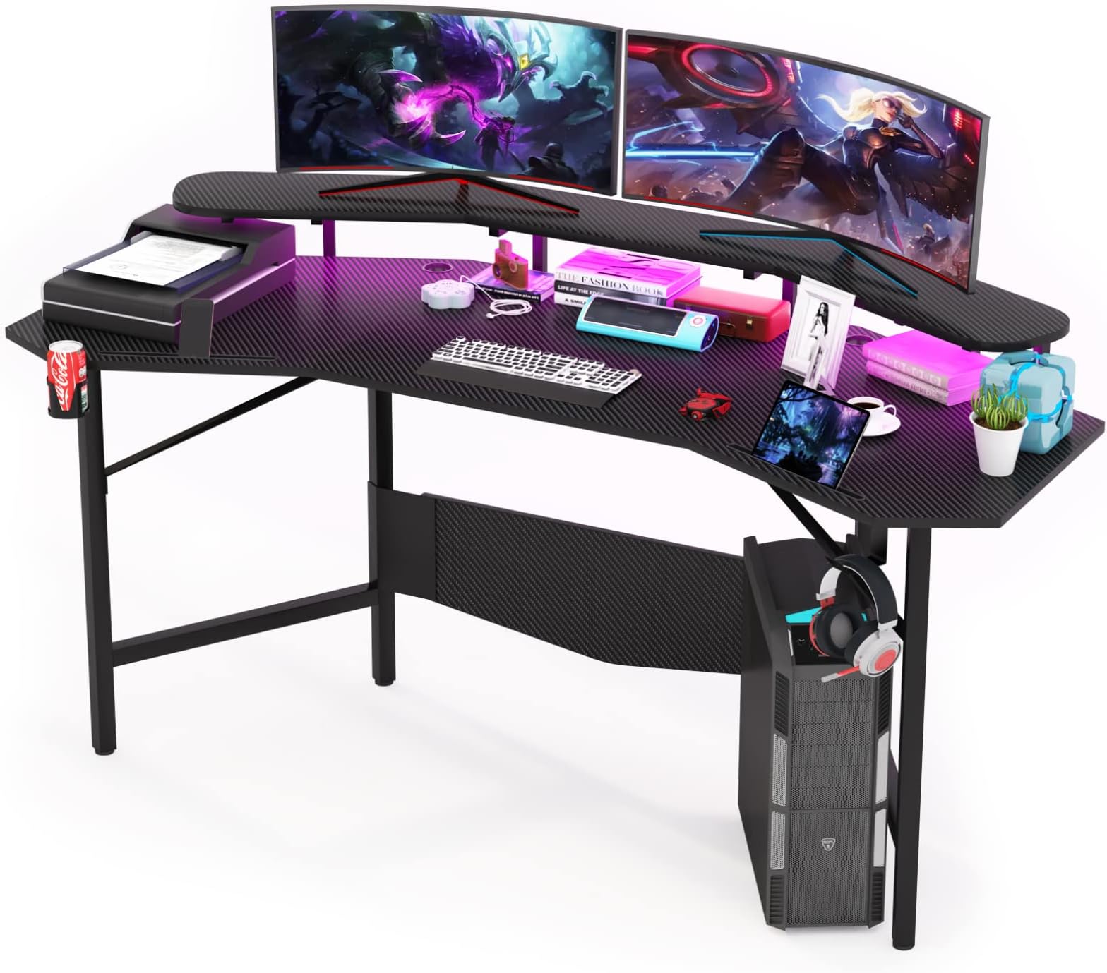 JoliJour Tisch Gaming Schreibtisch Led, 180 x 60 cm PC Gaming-Tisch Ergonomischer Computertisch ...