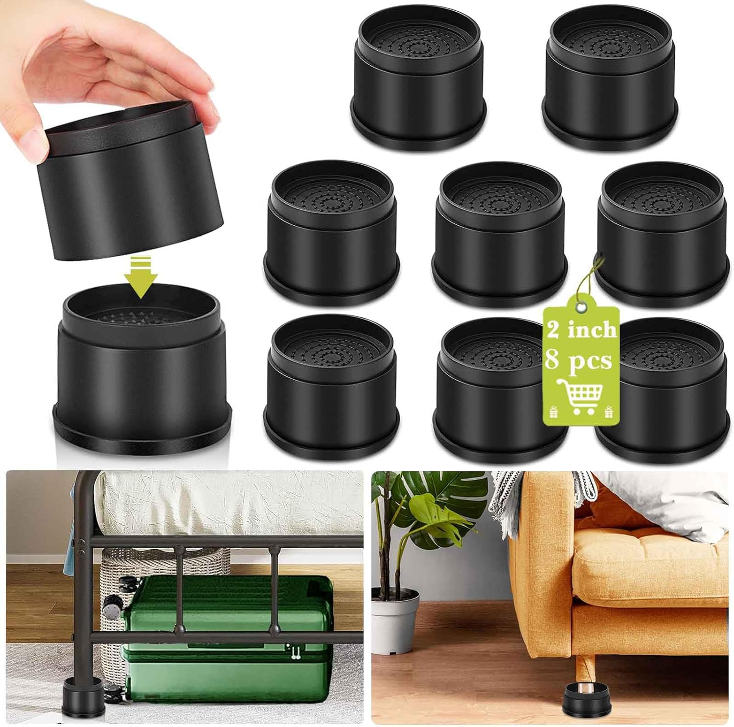 Amazon.com: Yookwutar 8 Pack Furniture Risers 2 or 4 Inch, Adjustable ...