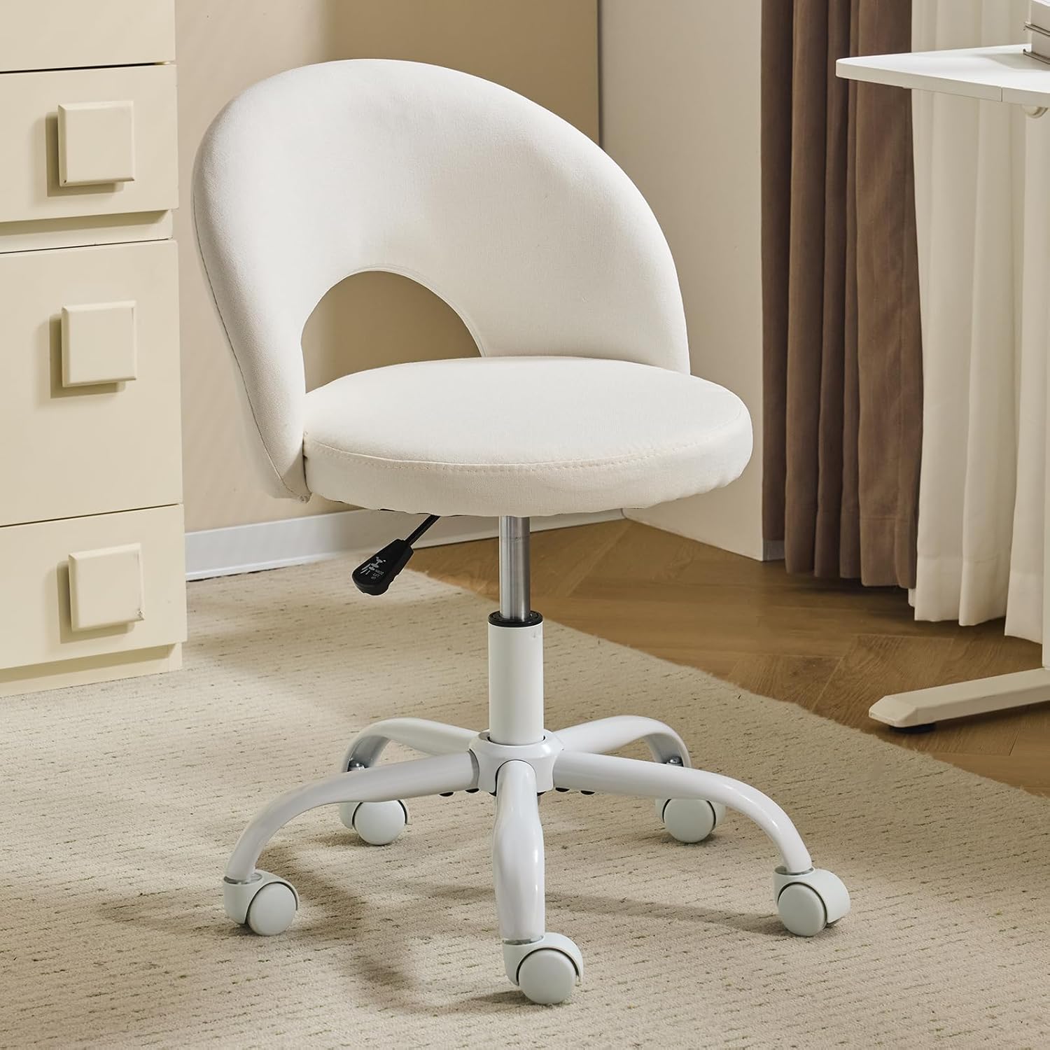 Bonnlo Comfy Vanity Chair with Wheels Small Office Chair Modern Swivel ...