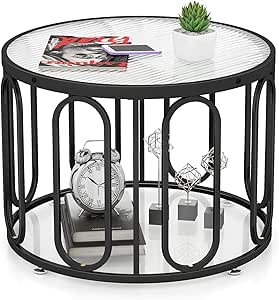 Amazon.com: Giantex Round Glass Coffee Table, 2-Tier Modern Side Sofa ...