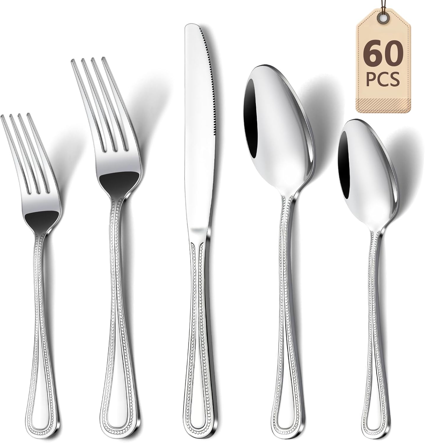 Amazon.com: Gymdin 60 Pieces Silverware Set for 12, Pearl Embellished ...