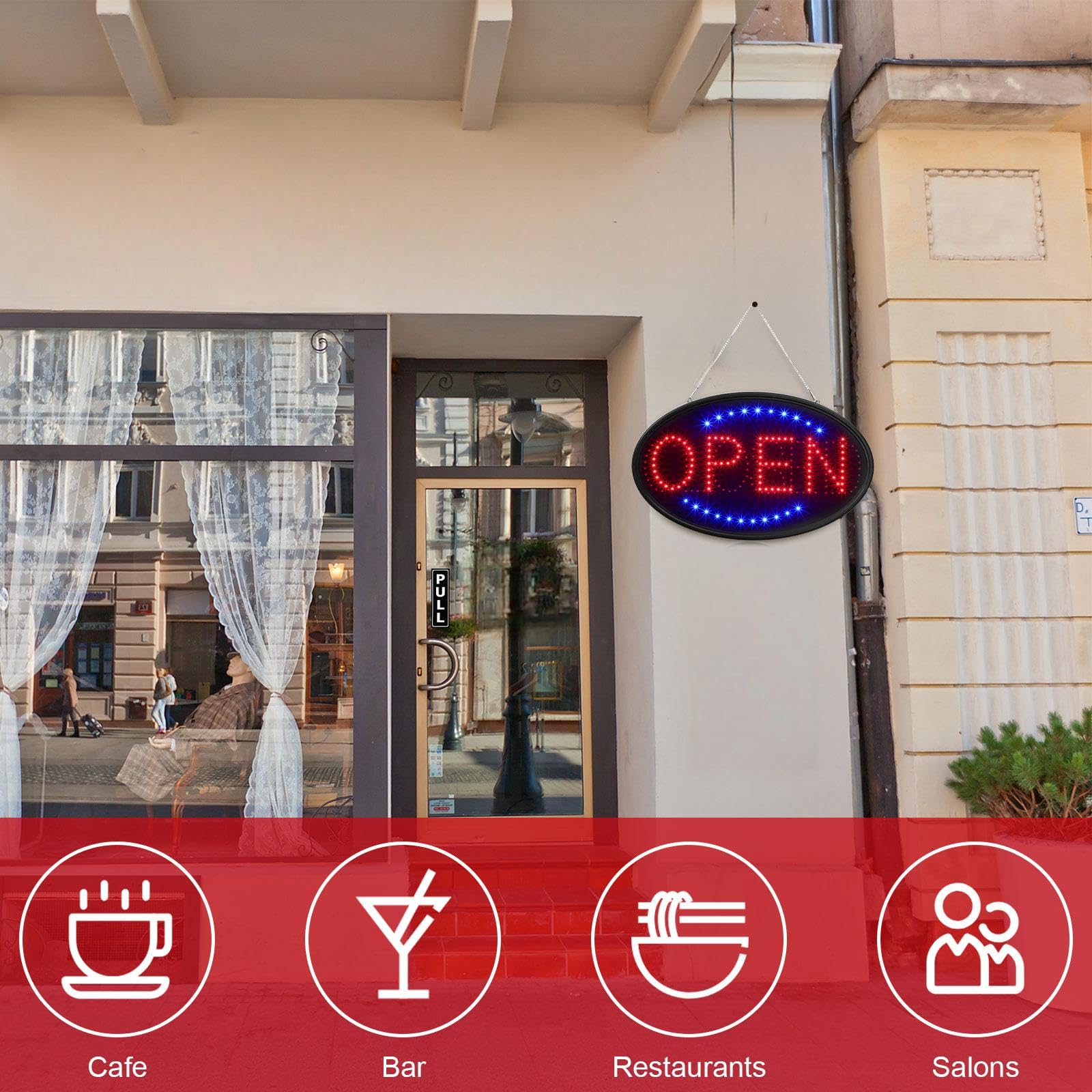 Snapklik.com : 3 Pcs Closed Open LED Neon Sign And Push Pull Stickers ...
