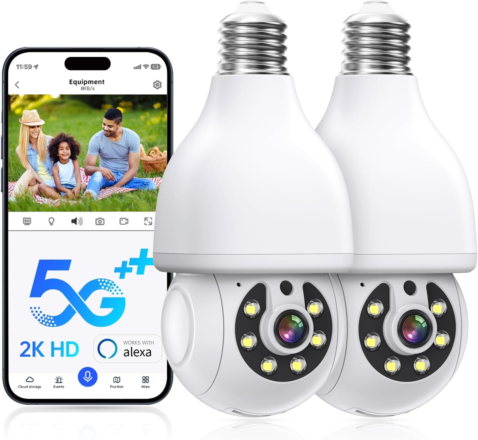 Amazon.com : 2K Light Bulb Security Camera 5G&2.4G WiFi Security ...