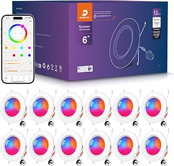 DUSKTEC Smart Recessed Lighting 6 Inch - RGBCW Color Changing LED 13W ...