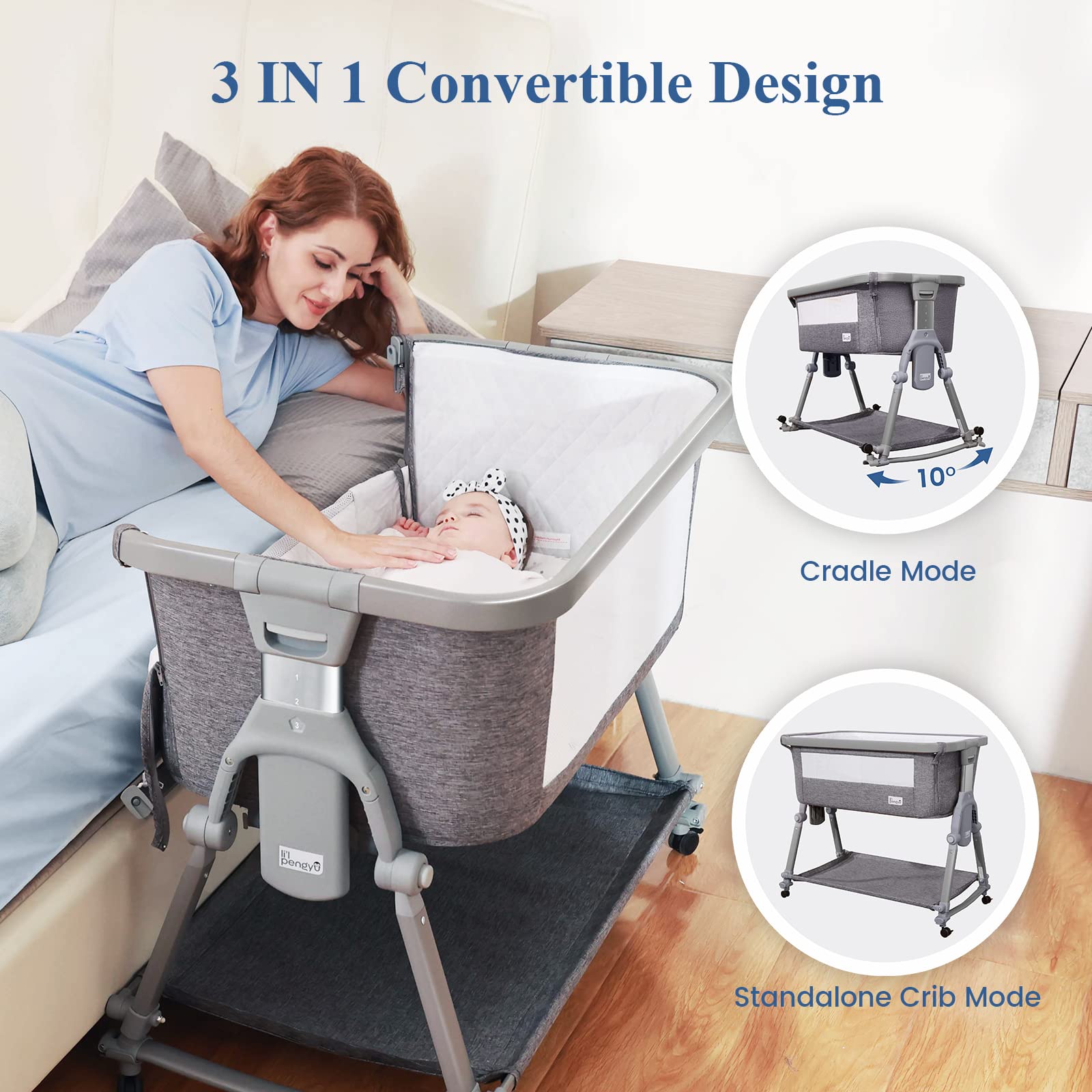 Baby Bassinet Bedside Sleeper for Baby, Foldable Bedside Crib, Liâ€™l ...
