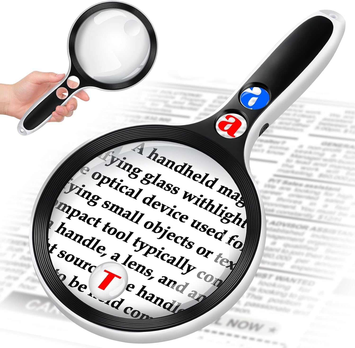 Large Magnifying Glass with Lights,10X 25X 45X 60X Handheld Lighted ...