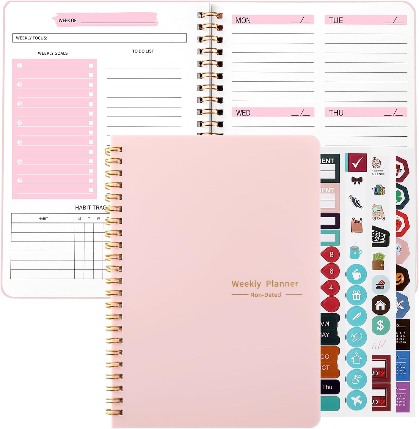 Zhswlp A5 Weekly Planner Notebook, Undated To Do List Notebook Diary 52 ...
