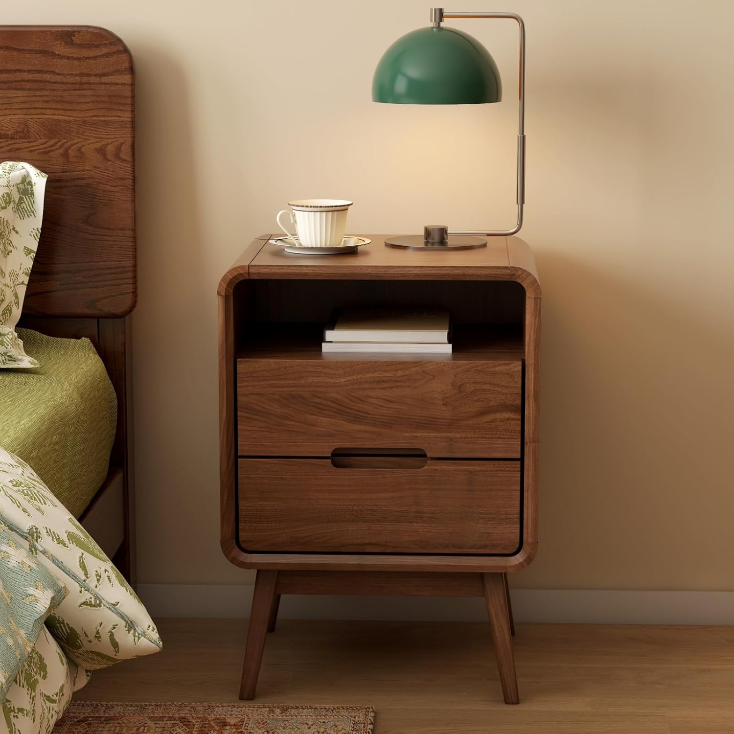 Amazon.com: Vadisun Walnut Nightstand Solid Wood Night Stand, Dark Wood ...