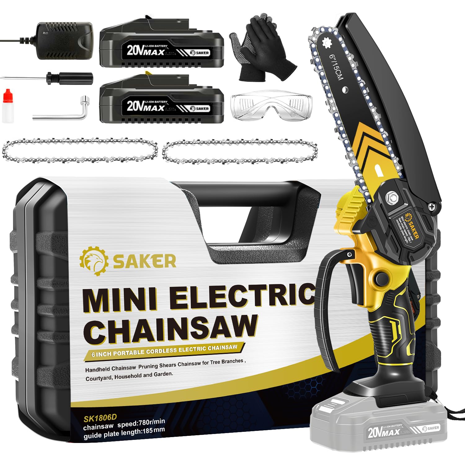 Amazon.com: Saker Mini Chainsaw,6 Inch Portable Electric Chainsaw ...