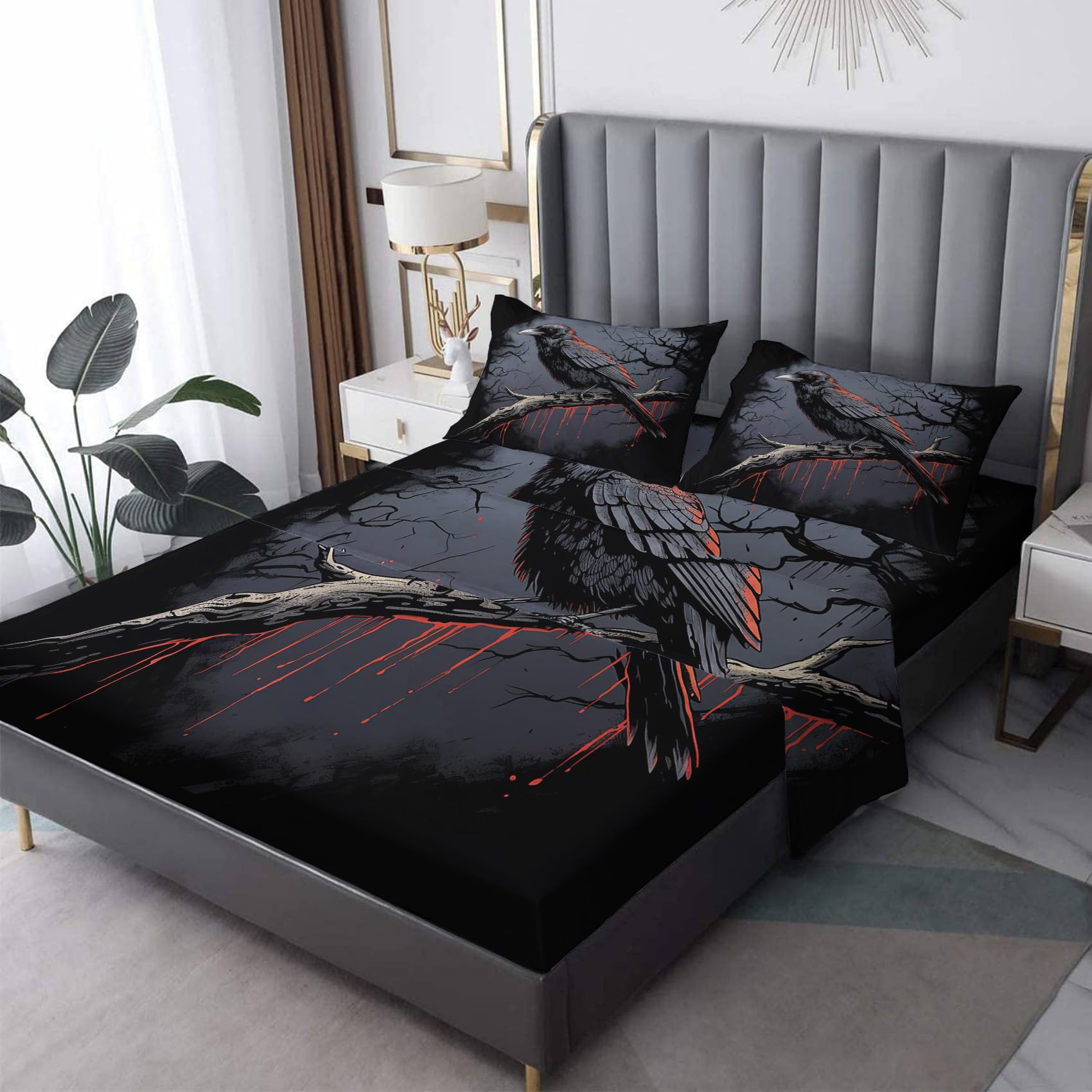 Amazon.com: Zhrylliq Crow Sheets Queen Size, Raven Bed Sheets & Bedroom ...