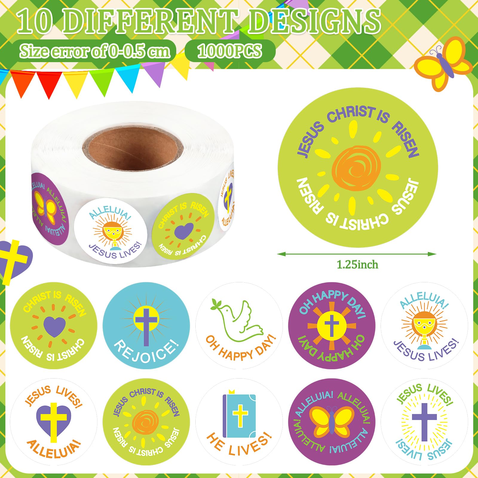 Snapklik.com : 1000 Pcs Easter He Lives Stickers Roll Shape Assorted ...