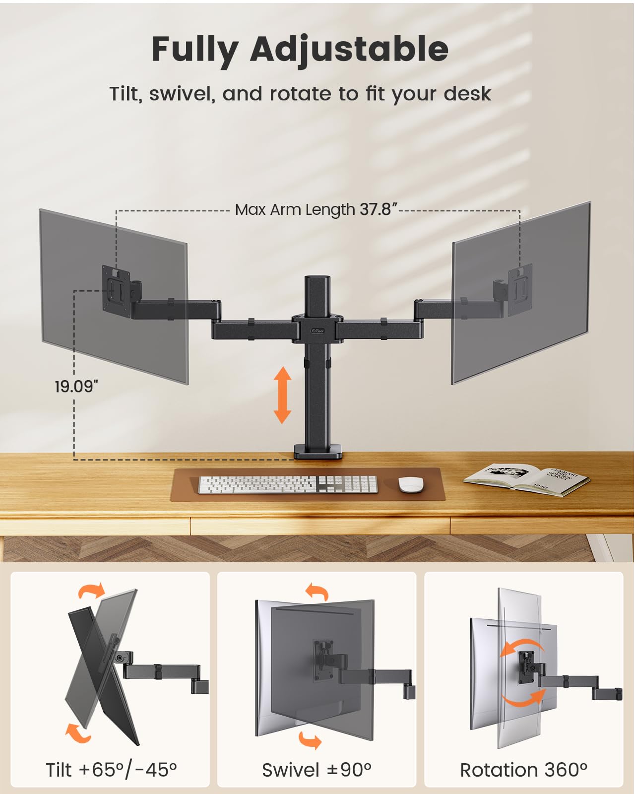 Snapklik.com : ErGear Dual Monitor Stand, Heavy-Duty Monitor Mounts For ...