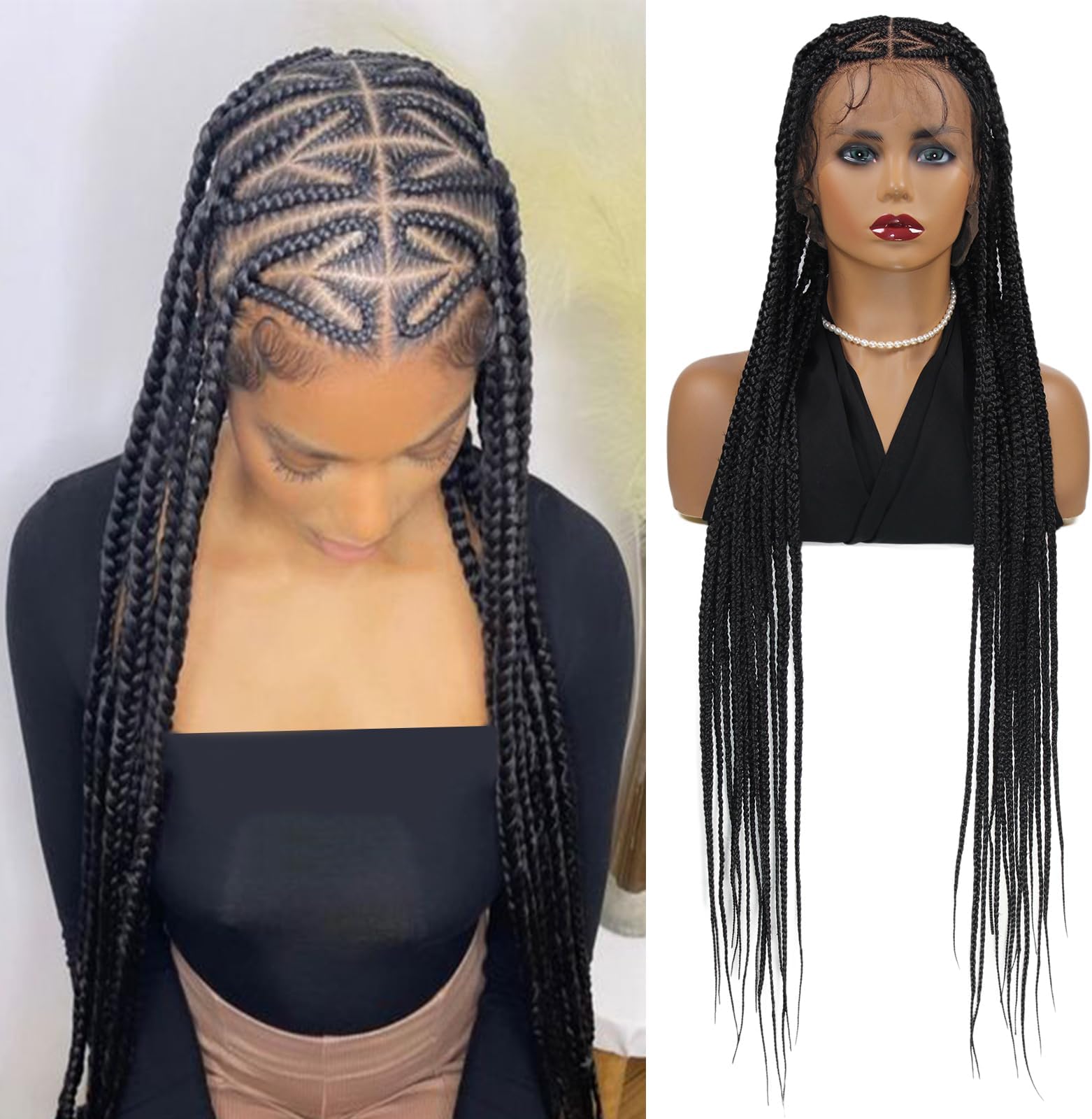 Amazon.com : 36'' Heart Braided Wigs for Black Women Full Lace Heart ...