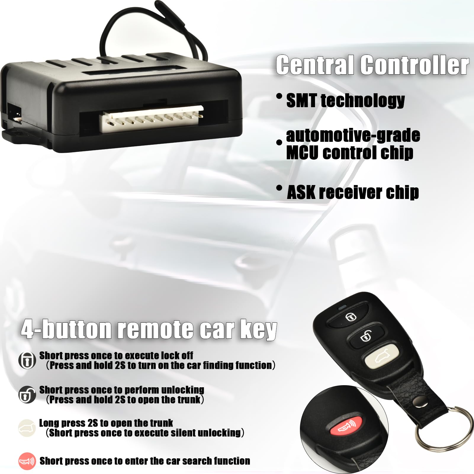 Holwim Car Door Lock Kit with 4 12v Car Door Lock Actuator, Power ...