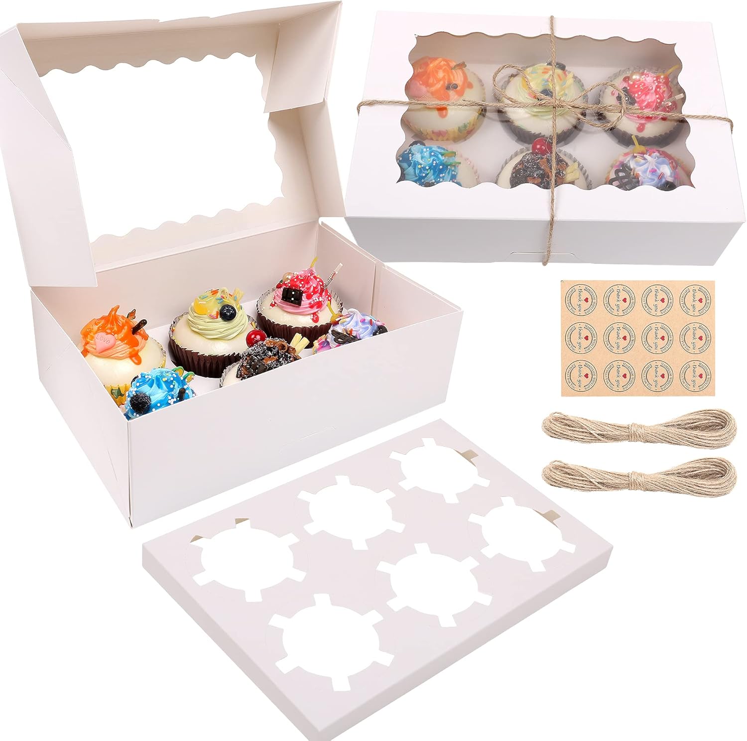 MAMUNU 10PCS 6 Cavity Cupcake Boxes with Window and Inserts, Auto-popup ...
