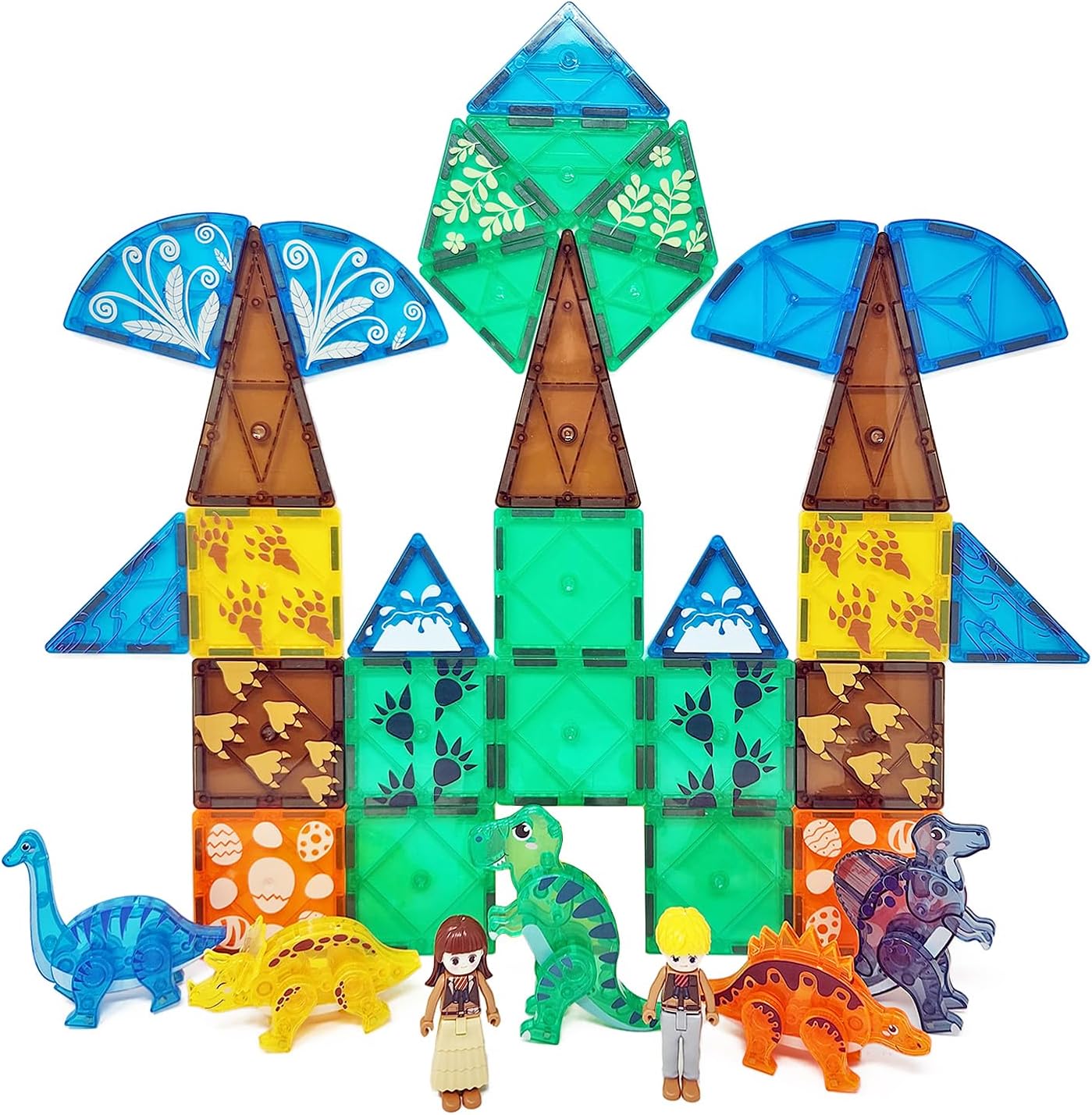 Amazon.com: 76-Piece Dinosaur Magnetic Tiles; Animal Magnet Tile Gift ...
