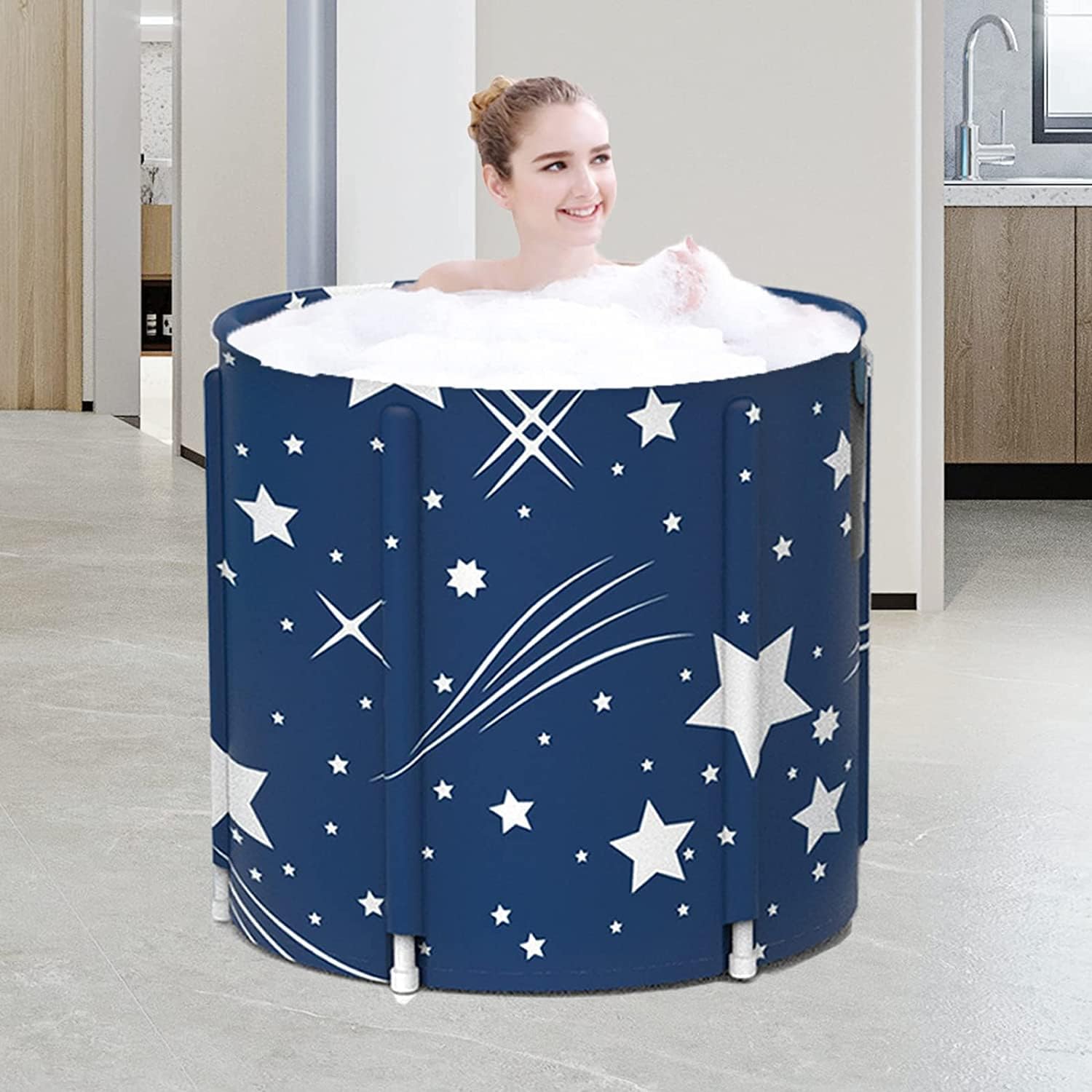 PREMIFY Blue Soaking Portable Bathtub Adult, Frees Standing Foldable ...
