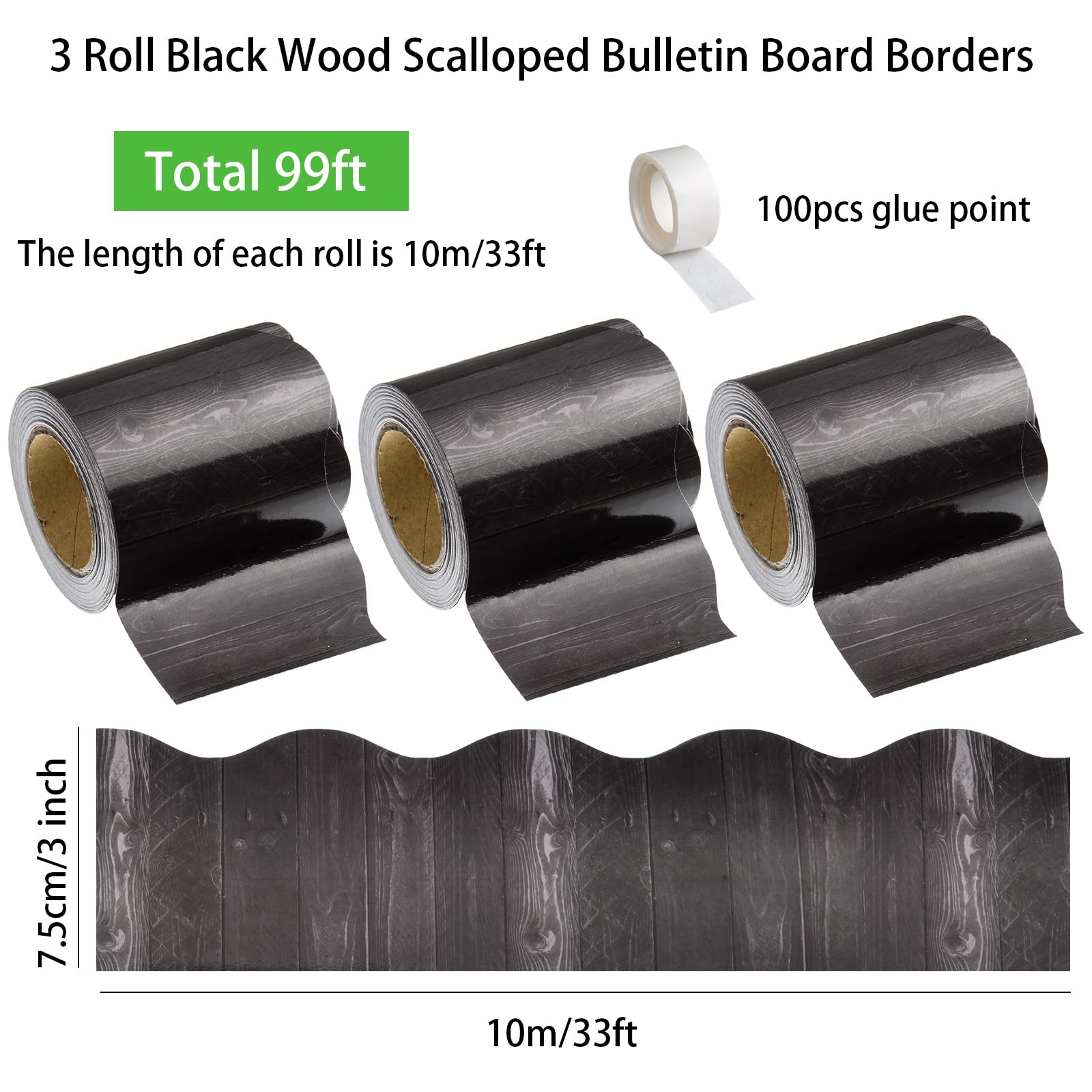 Snapklik.com : 99 Feet Black Wood Bulletin Board Border 3 Rolls Black ...