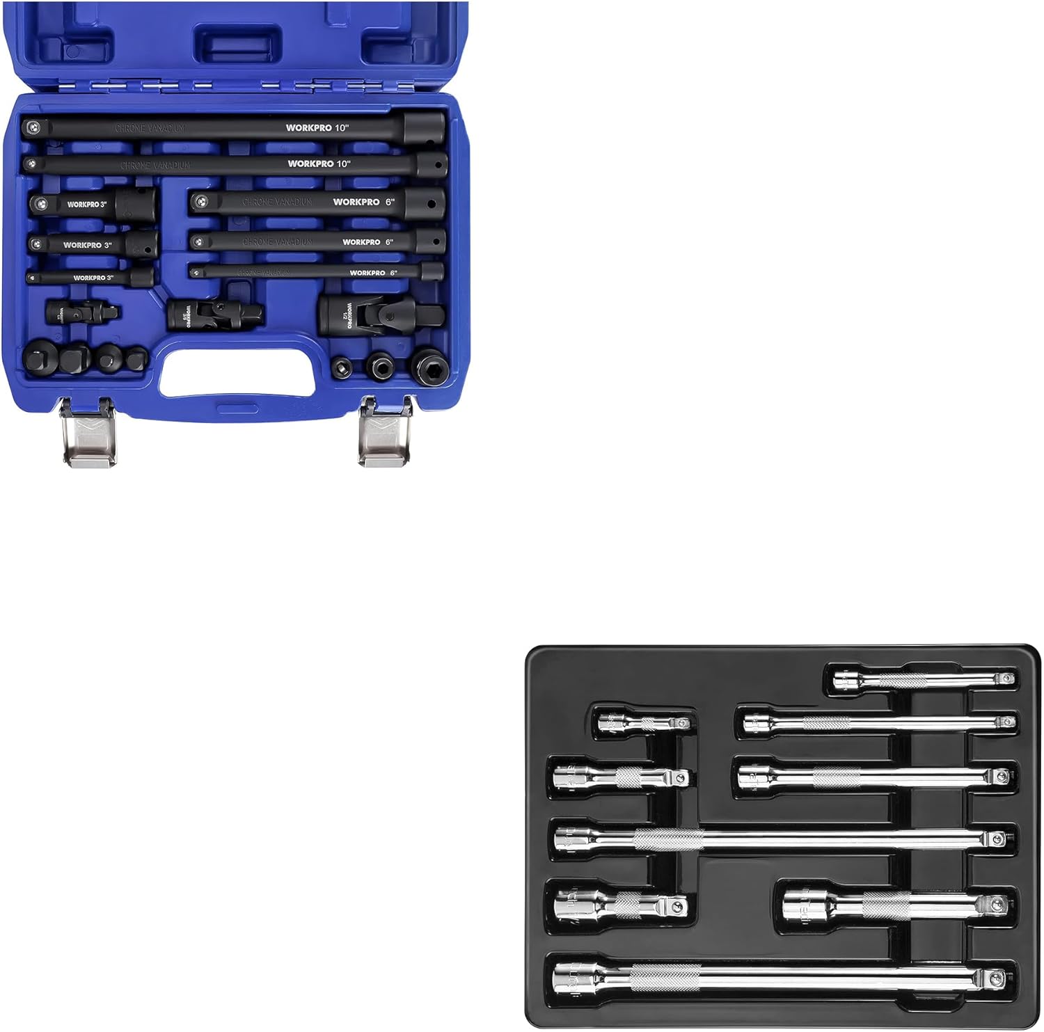 DURATECH Wobble Socket Extension Bar Set & WORKPRO 18-Piece Drive Tool ...