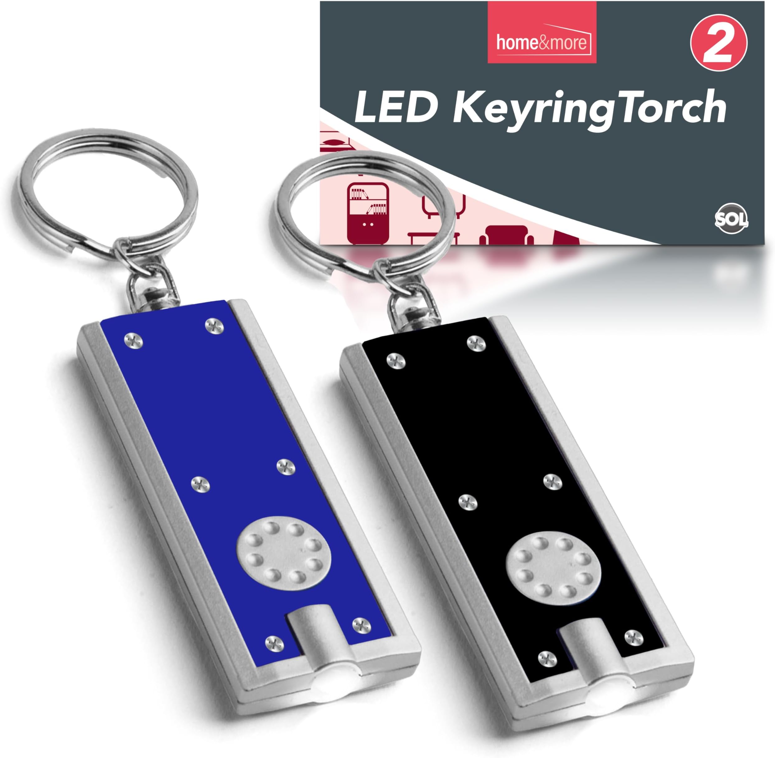 SOL 2pk LED Keyring Torch - Pocket Torch with Built-in Batteries, Mini ...