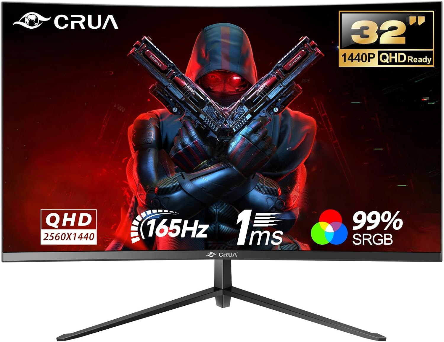 CRUA 32 Zoll Curved Gaming Monitor, QHD 2K 165HZ 1800R 99% sRGB ...