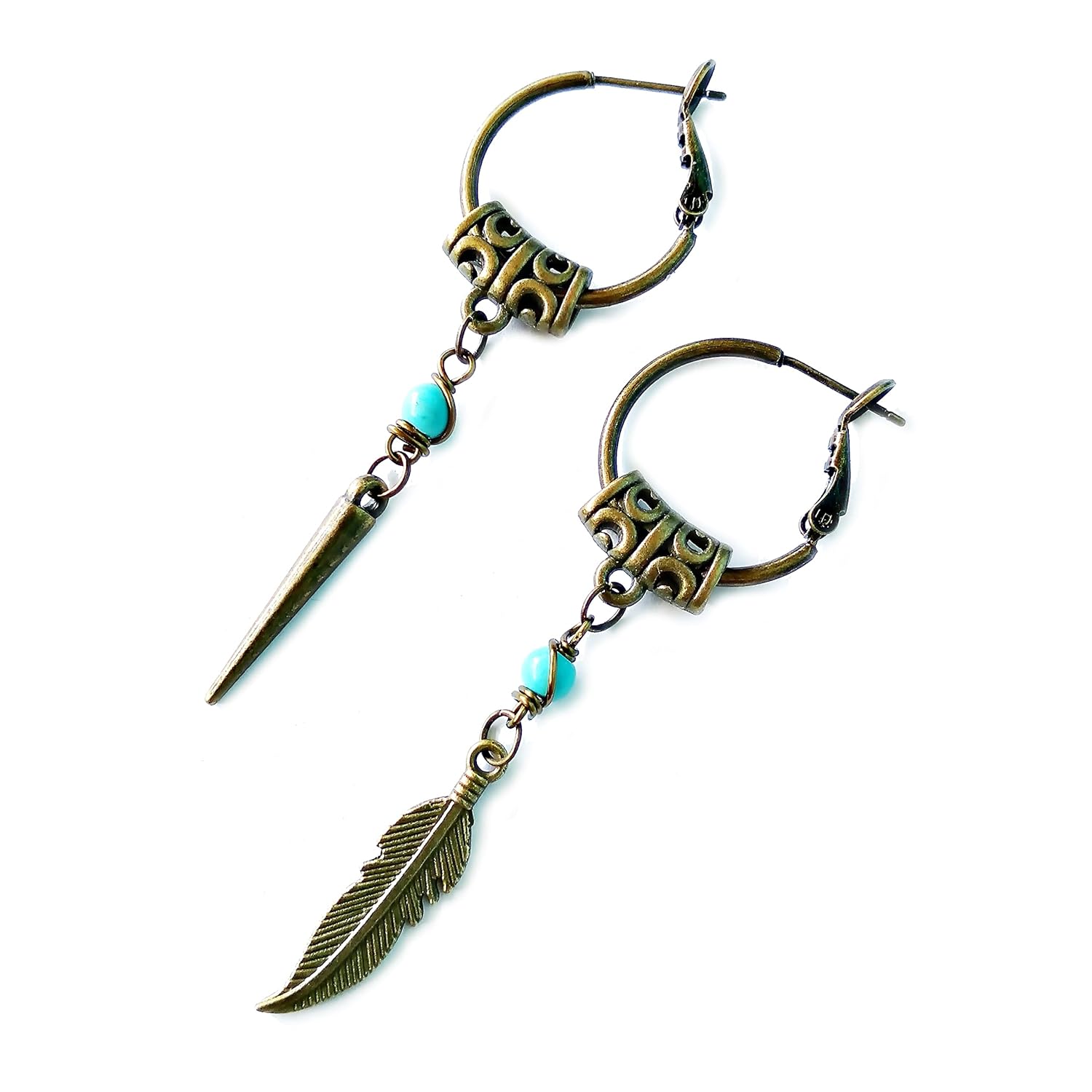 Amazon.com: Native American Bronze and Turquoise Feather and Spike ...