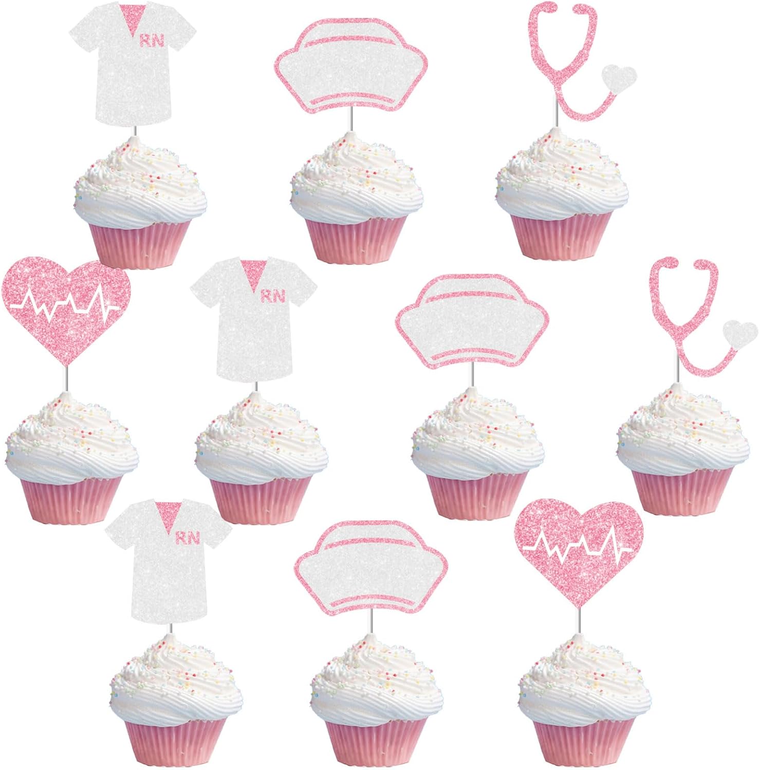 Amazon.com: 24Pcs Pink Congrats Nurse Graduation Cake Toppers Rn ...