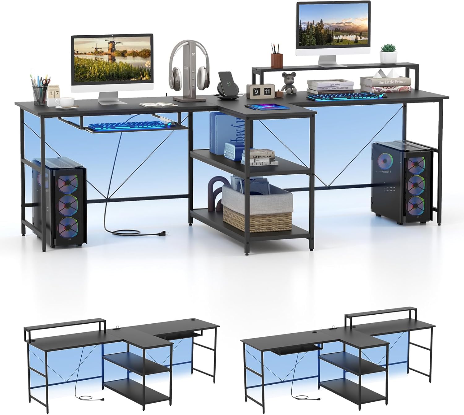 Amazon.com: Giantex 94.5” 2 Person Desk with LED Lights, Long PC Study ...