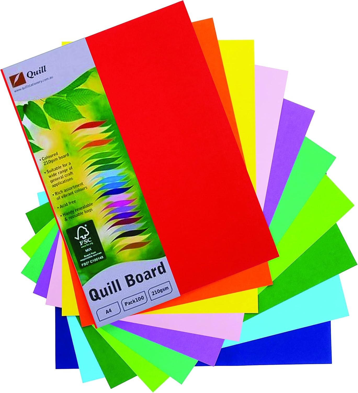 Quill, Coloured Board, A4, 210gsm, Pack 100, Assorted Colours : Amazon ...