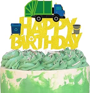 Amazon.com: WHPCT Garbage Truck Cake Topper,Garbage Truck Happy ...