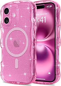 Amazon.com: Pepmune Magnetic for iPhone 16 Plus Case Clear, Sparkly Bling Glitter Cute Curly ...