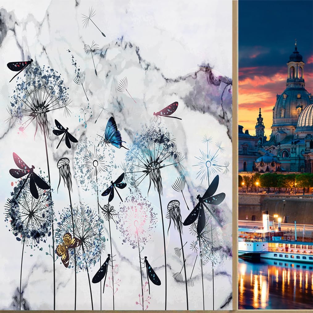 Amazon.com: Brebasf Retro Dandelion Dragonfly UV Blocking Window Film ...