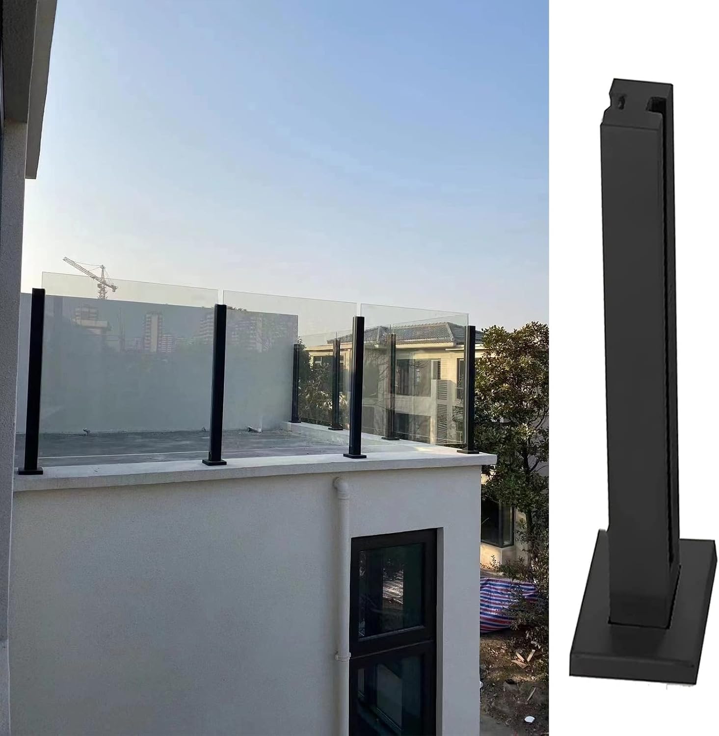 Amazon.com: Front Porch Rooftop Mall Landing Glass Fence Spigots, Black ...