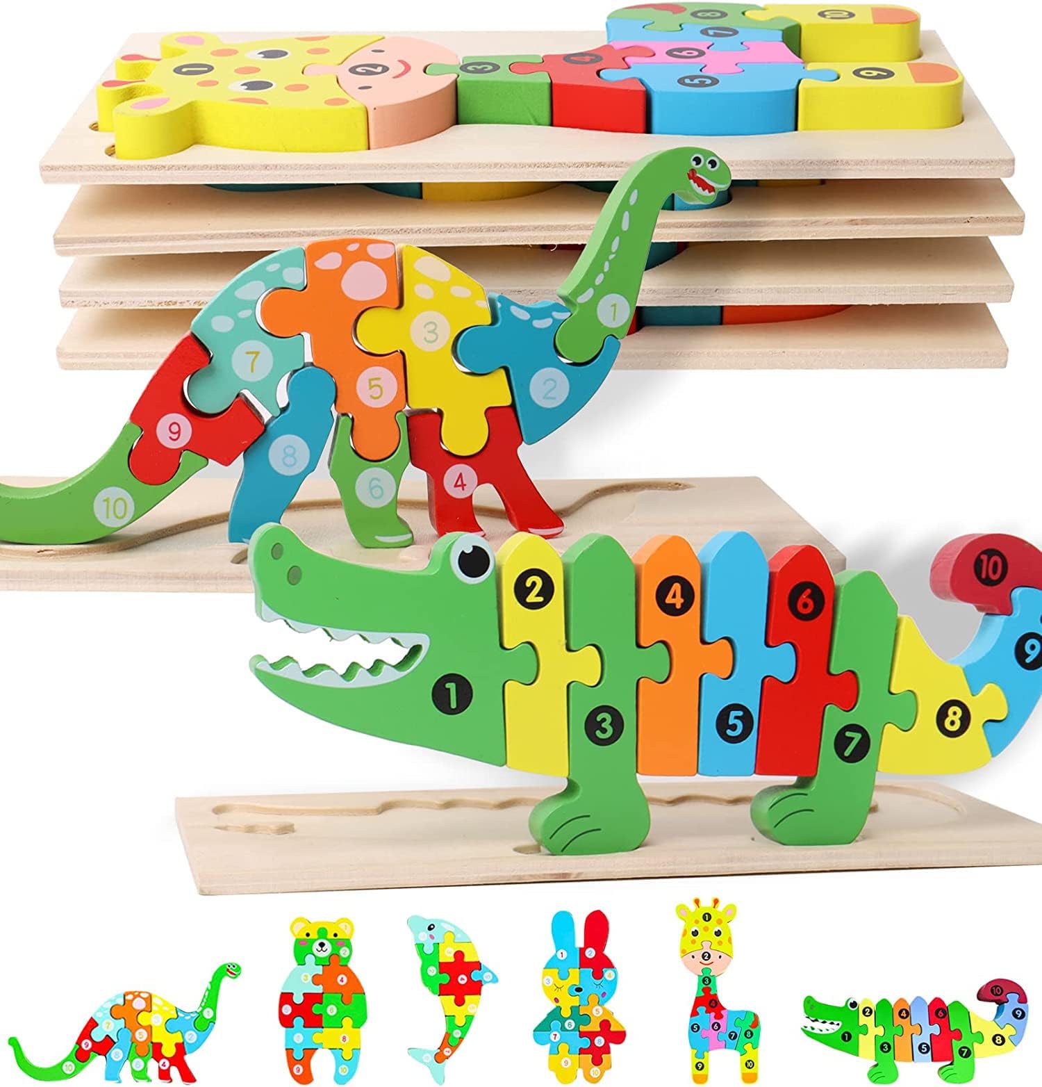 AM ANNA 4Pcs 3D Wooden Jigsaw Puzzles for Toddlers Kids Preschool ...