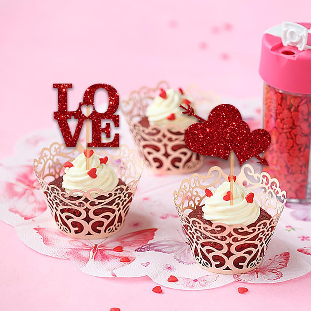 SAMOKA Decoración para cupcakes de feliz día de San Valentín, 24 piezas ...