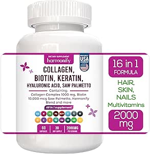 Amazon.com: HARMONIFY Collagen Biotin Keratin Saw Palmetto Hyaluronic Acid Complex Supplement ...