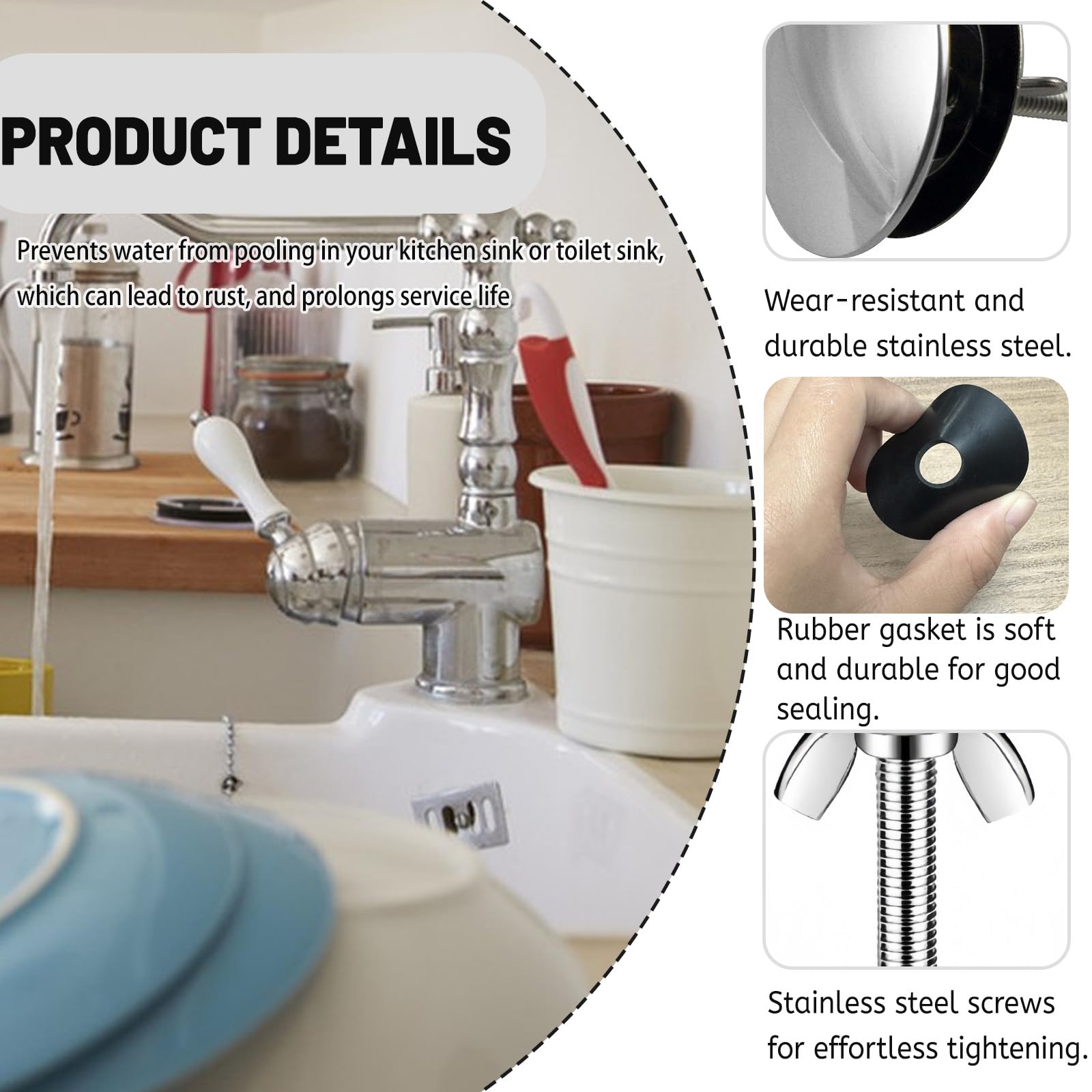 Snapklik.com : Kitchen Sink Hole Cover Stainless Steel Faucet Hole ...