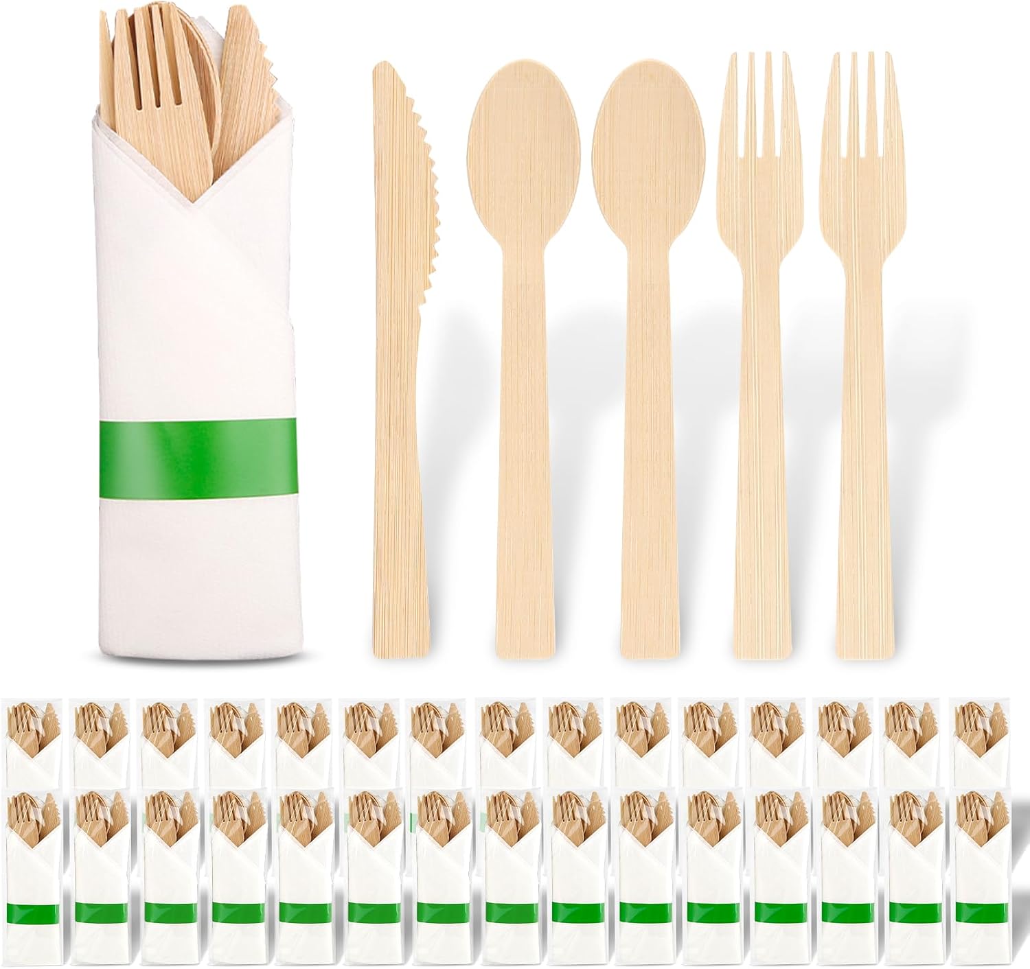 Amazon.com: Pre Rolled Disposable Bamboo Cutlery,30 Pack Biodegradable ...