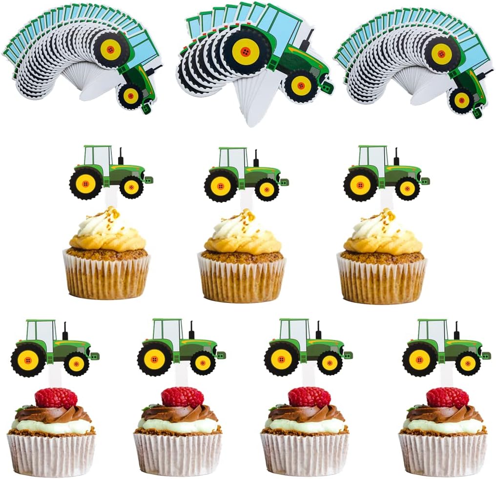 Blulu 56 Stücke Traktor Cupcake Toppers LKW Autos Cupcake Picks BAU ...
