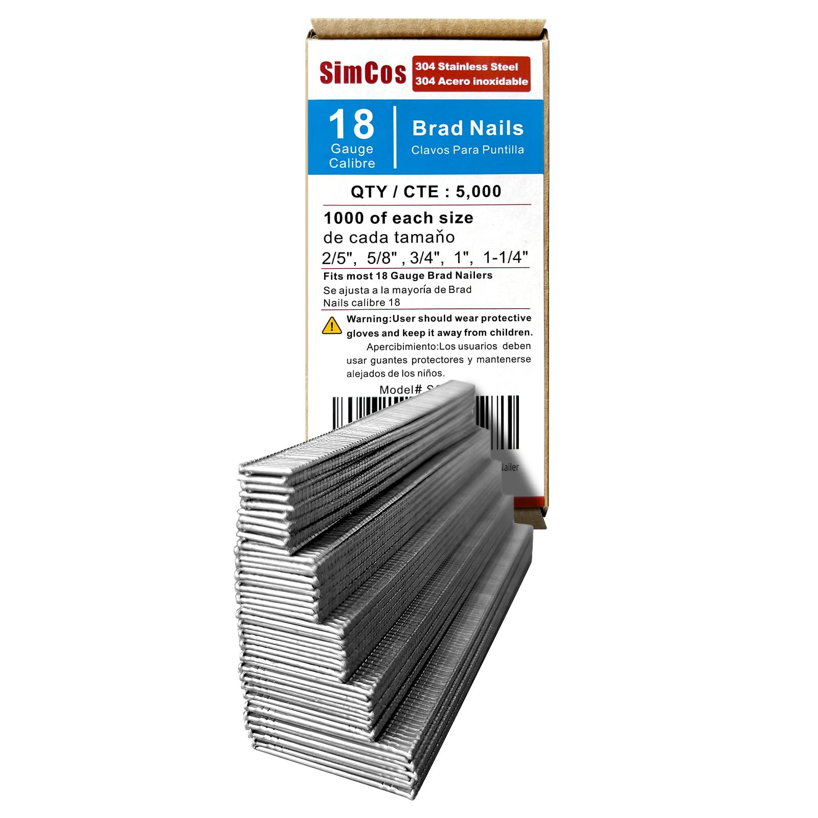 SimCos 18 Gauge 304 Stainless Steel Brad Nails 18 GA Nail Gun Nails ...