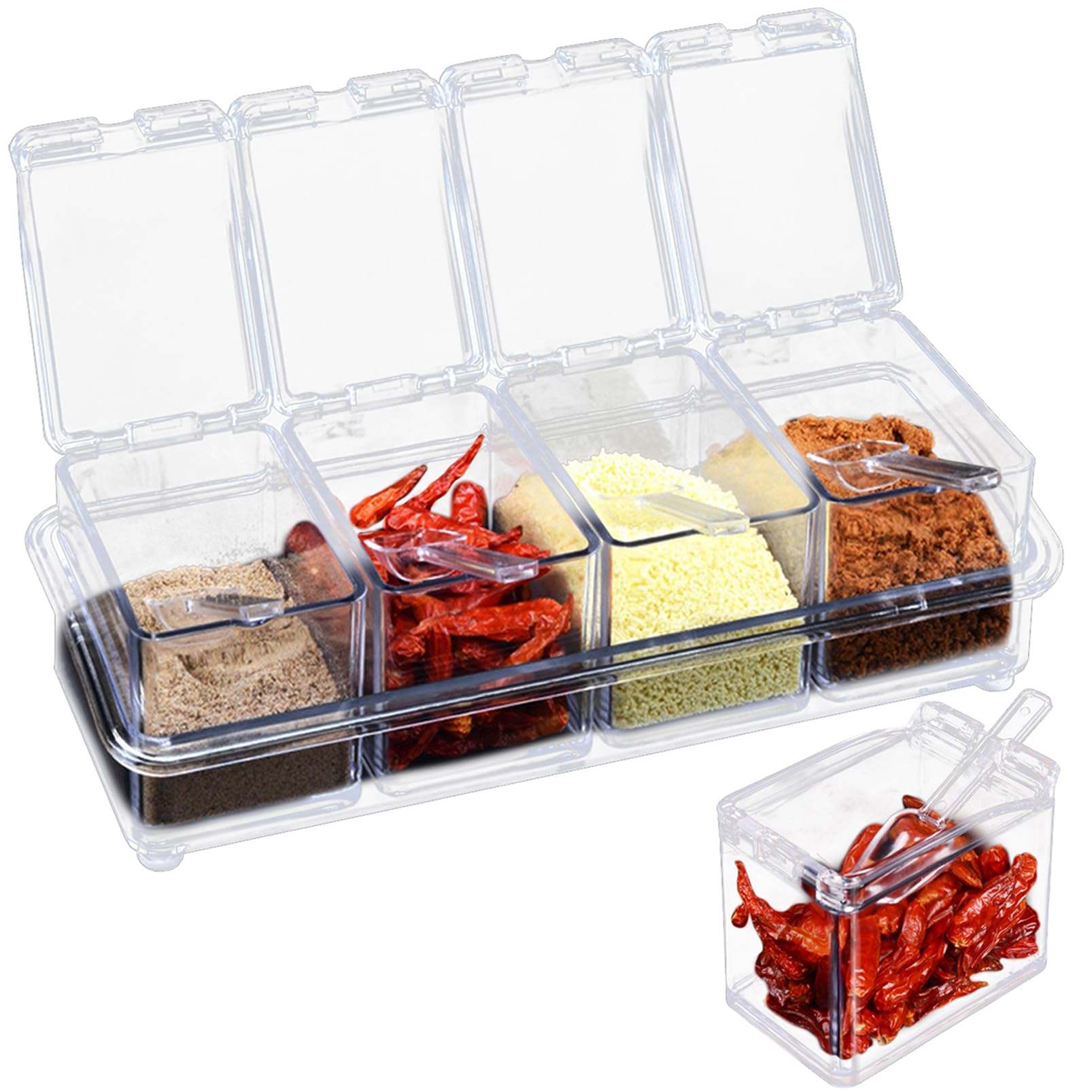 Bakiauli 4 Compartment Seasoning Container, Clear Spice Storage with ...