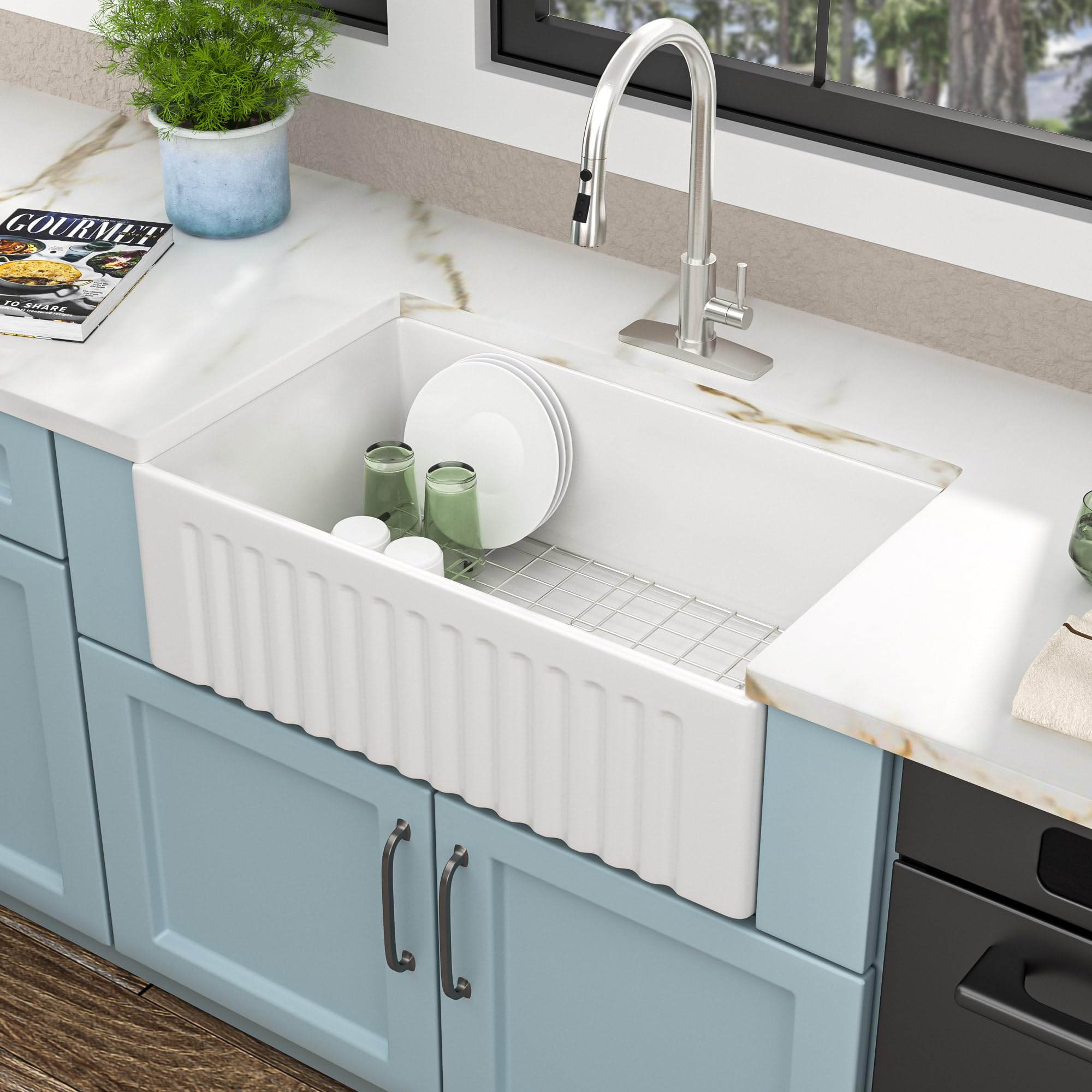 Snapklik.com : 30 White Farm Sink - 30x18 Inch Farmhouse Kitchen Sink ...