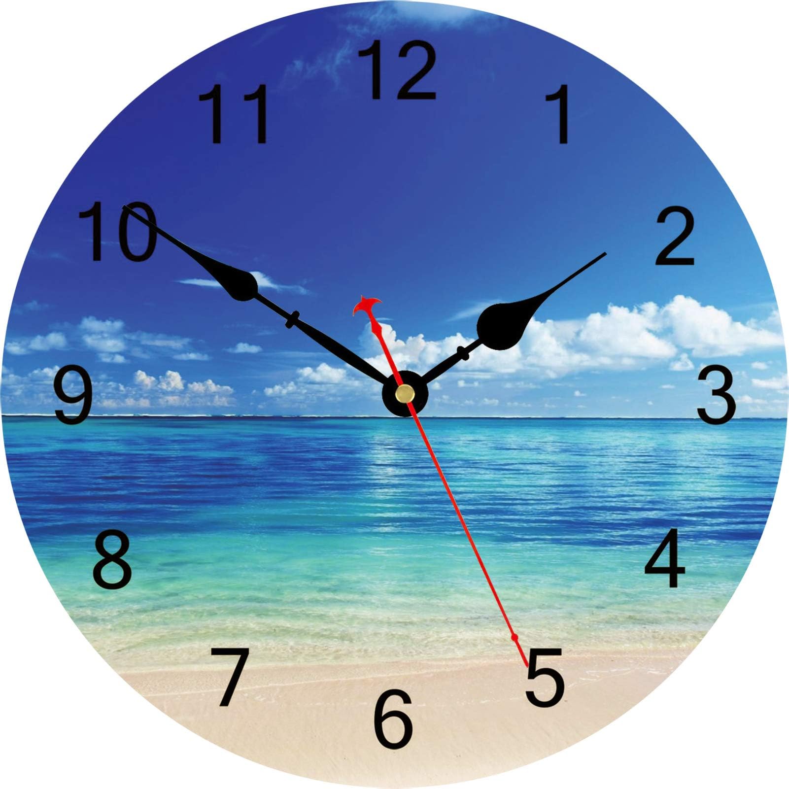 Amazon.com: One Bear Beautiful Beach Wall Clock, Non Ticking Quartz ...