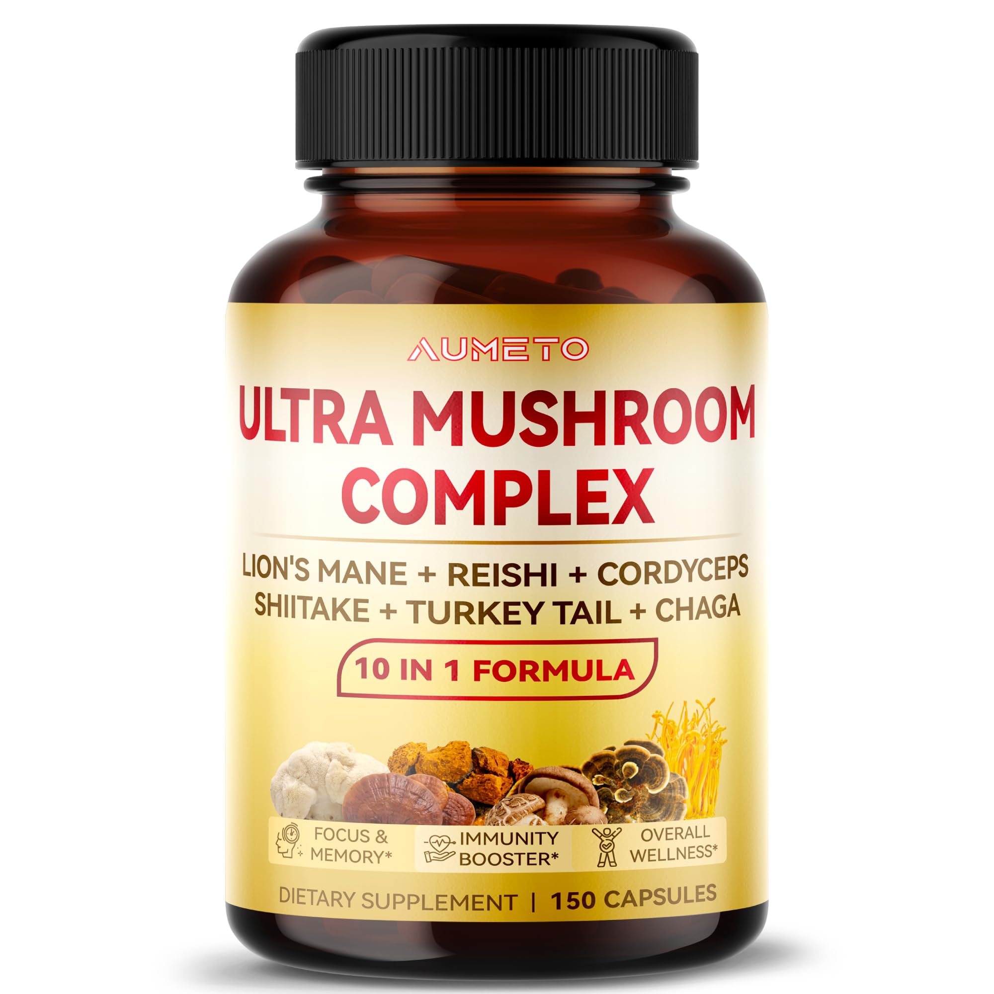 Amazon.com: AUMETO Ultra Mushroom Complex 10 in 1 Formula - with Lion's Mane Reishi Cordyceps ...
