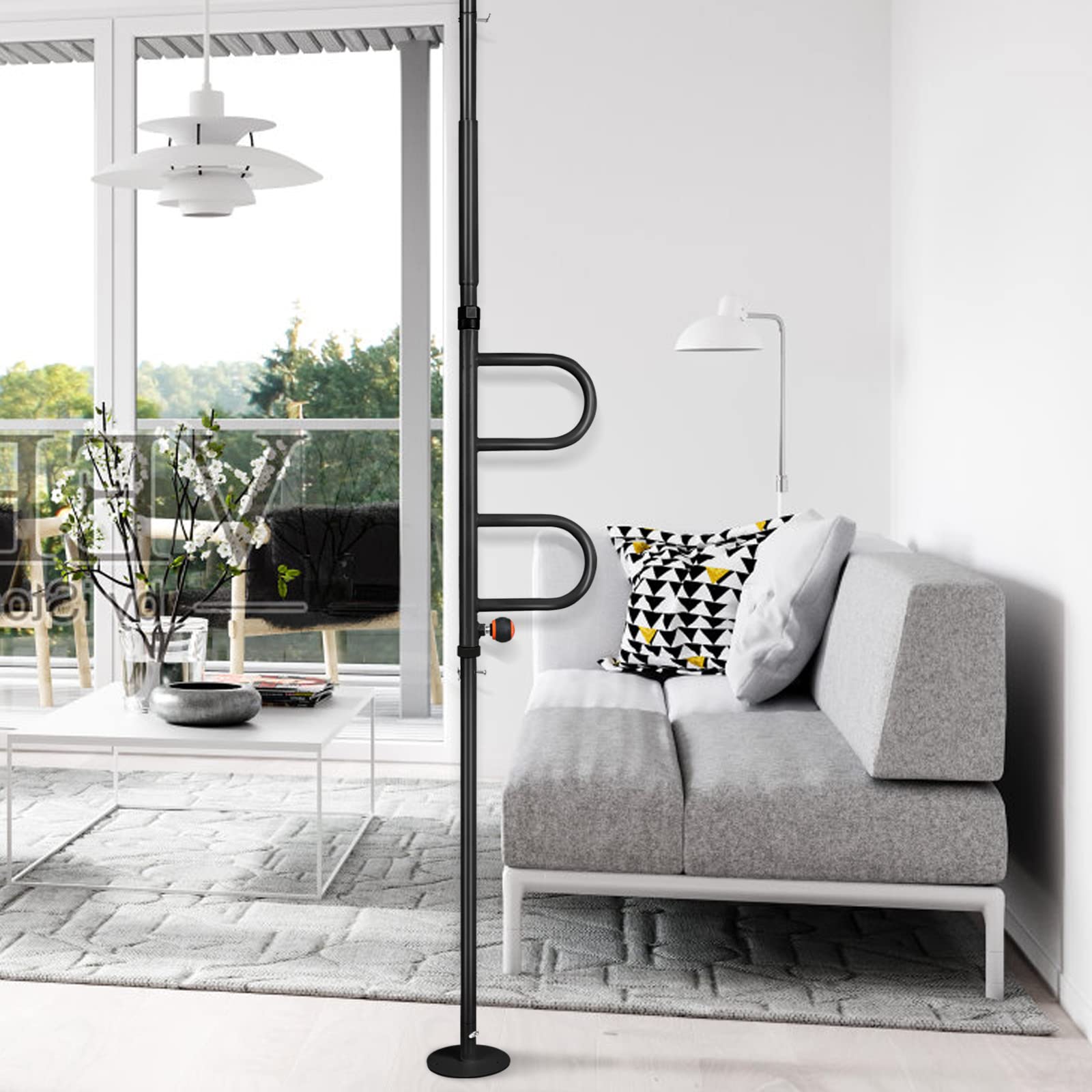 Black Ceiling Railing Support Floor Grab Bar, Adjustable Height Elderly ...