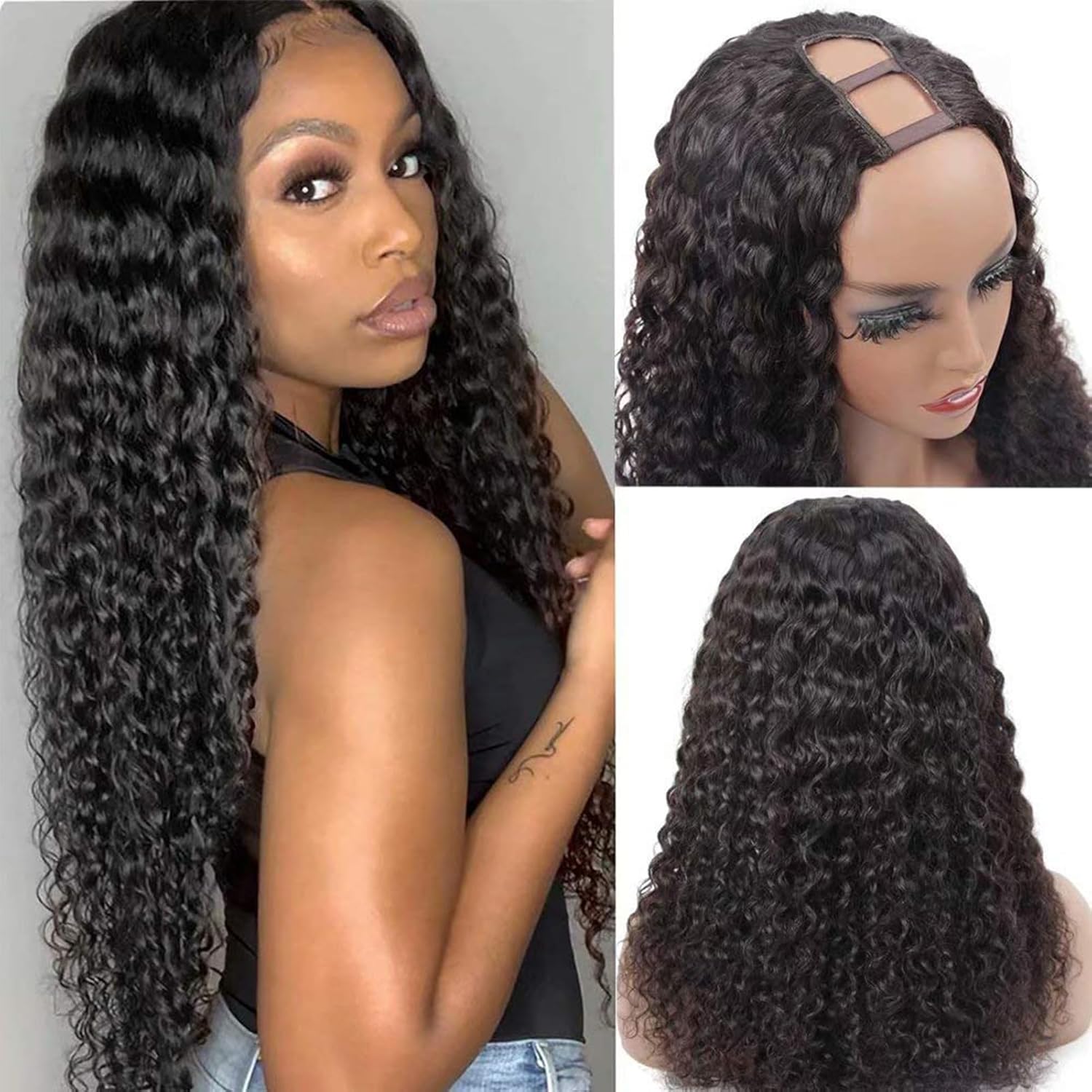 Amazon.com : Deep Wave U Part Wig Human Hair for Women 12A Grade ...